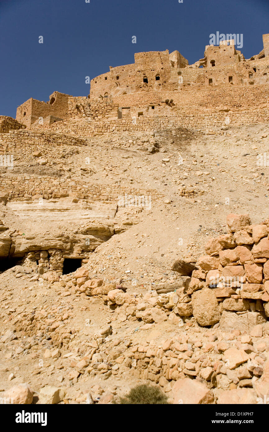 The Berber village of Chenini nearTatouine in the Sahara desert in ...