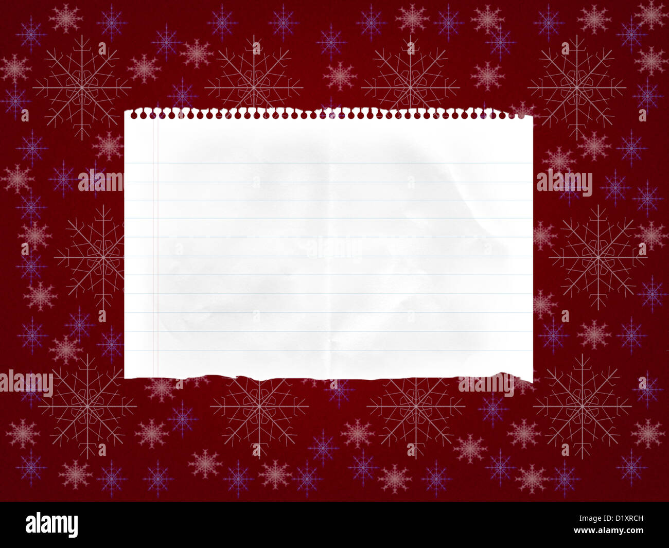 sheet of paper on abstract red background with snowflakes Stock Photo ...