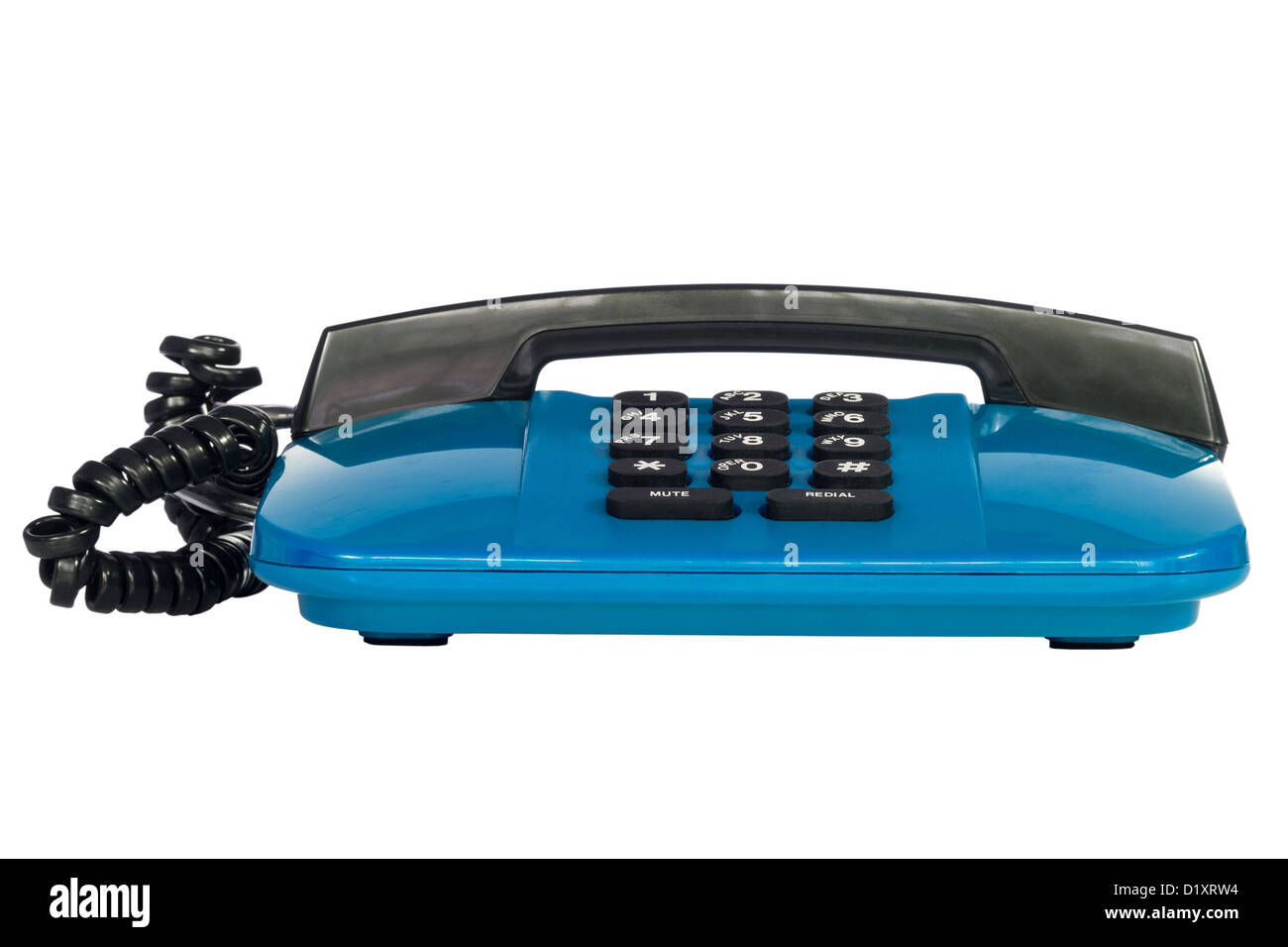 blue wired telephone isolated on a white background Stock Photo - Alamy