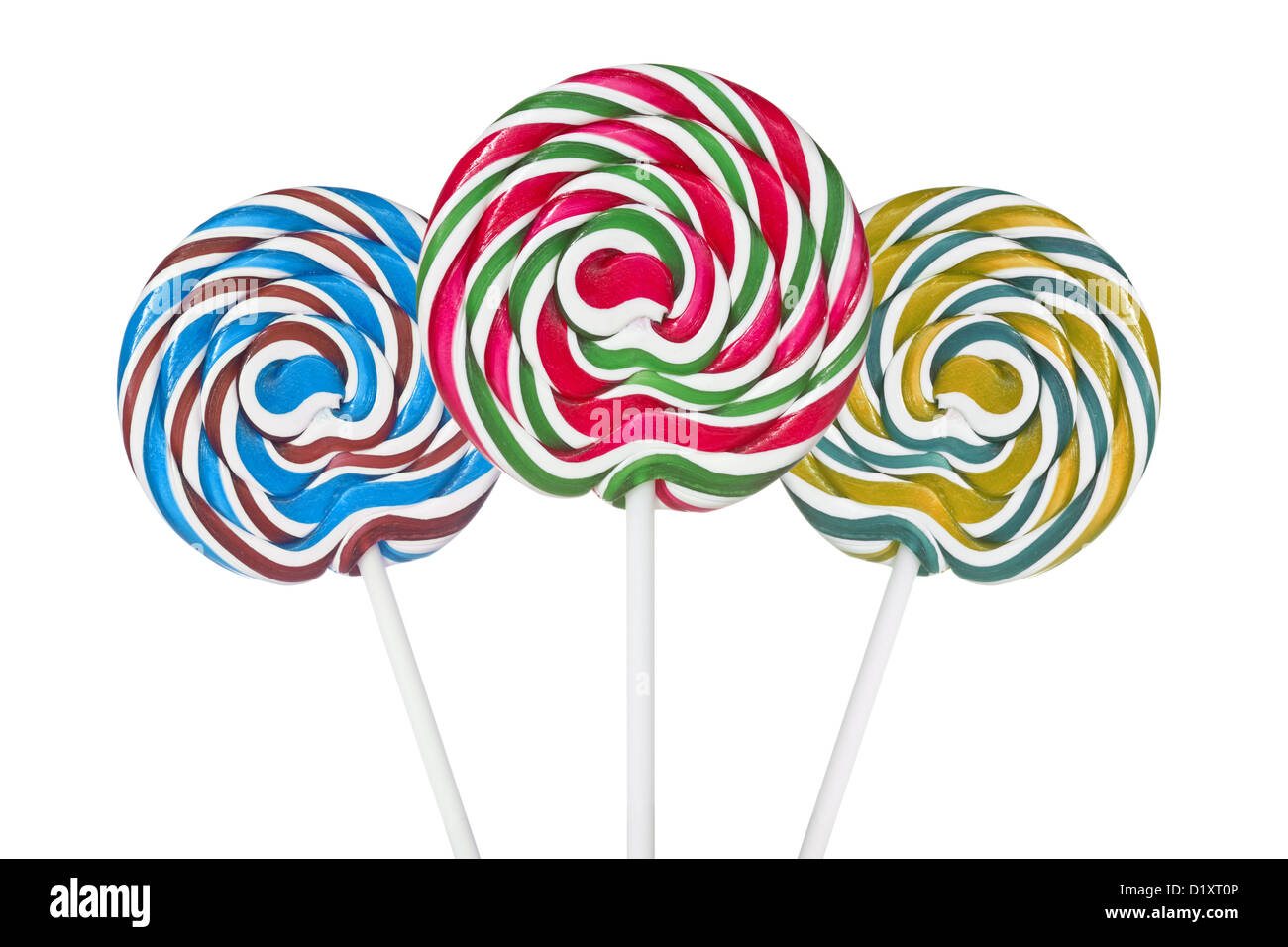Three colorful spiral lollipops isolated on white background Stock ...