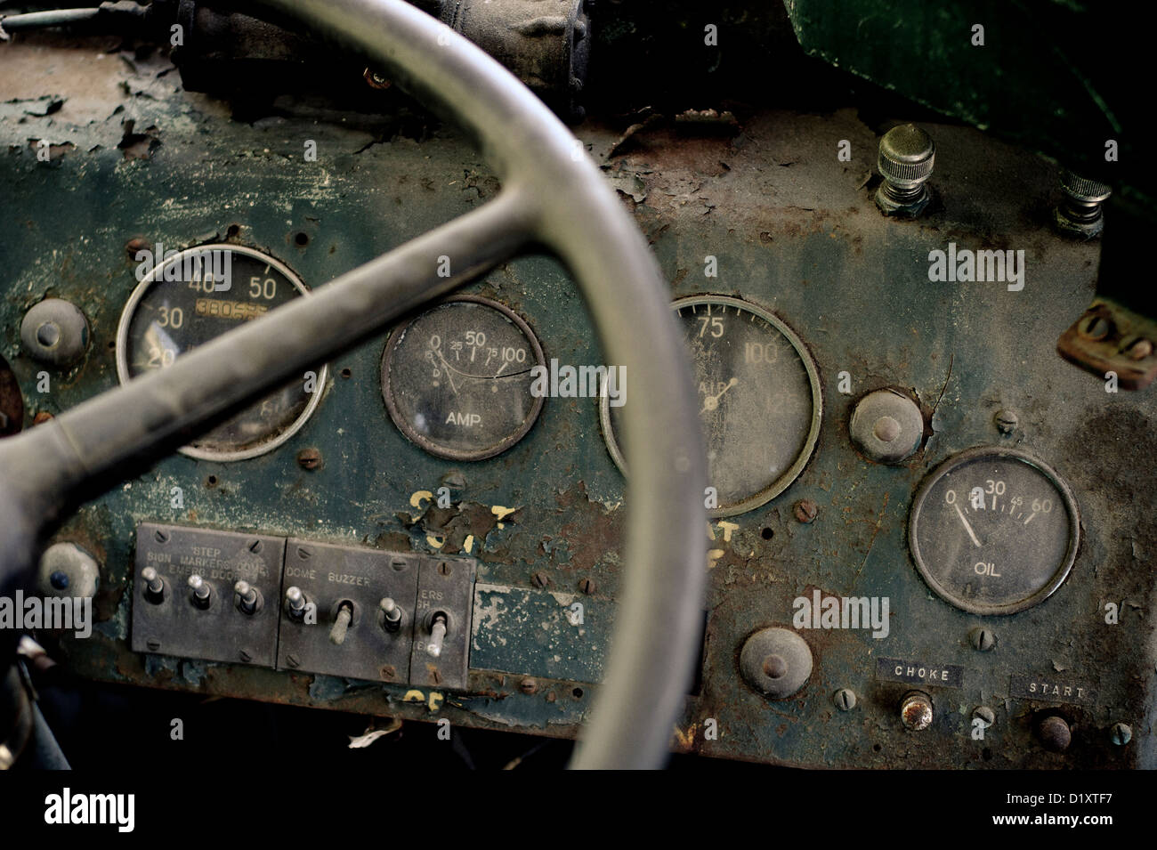 Instrument panel of a disused street car Stock Photo - Alamy