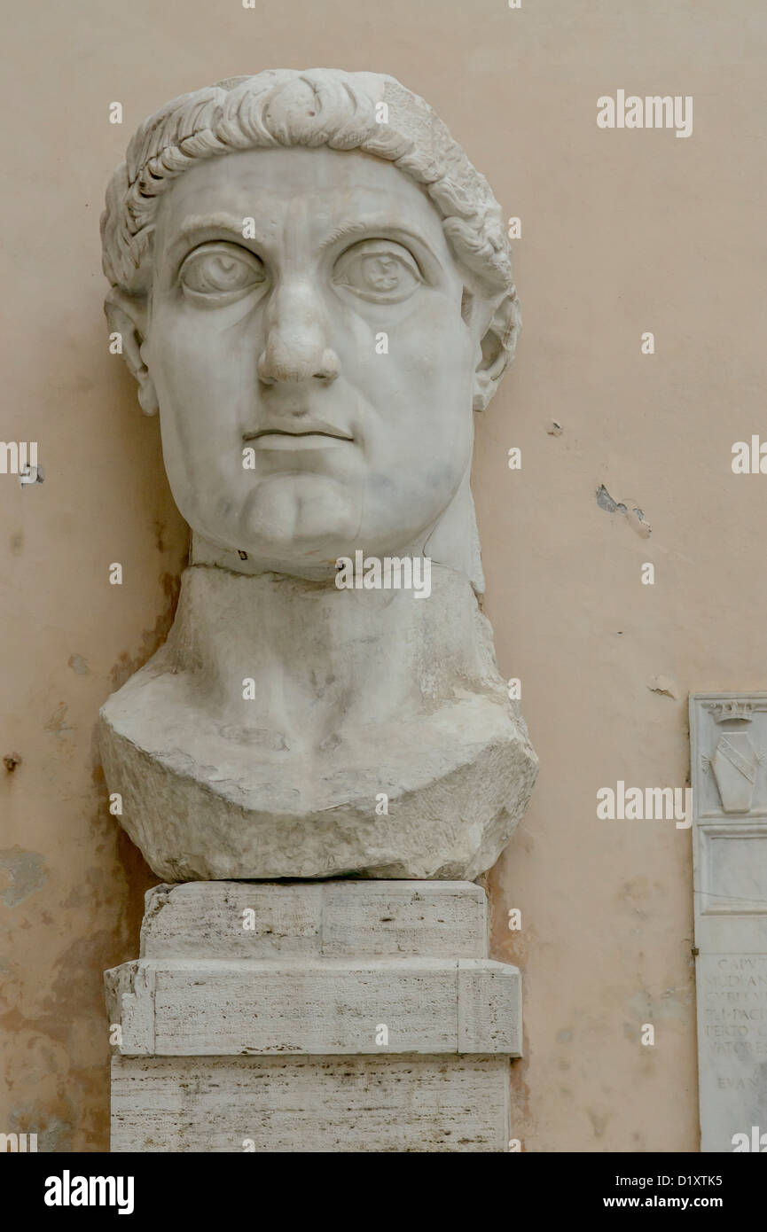Over sized marble head of Emperor Constantine in the Capitoline Museum ...