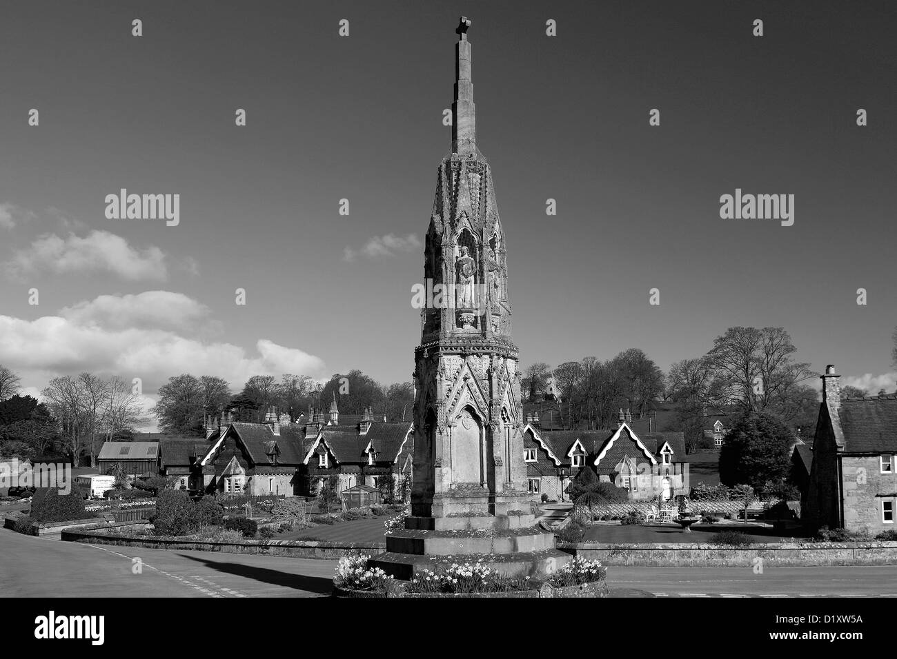Stone memorial cross, village of Ilam, Staffordshire, Peak, District ...