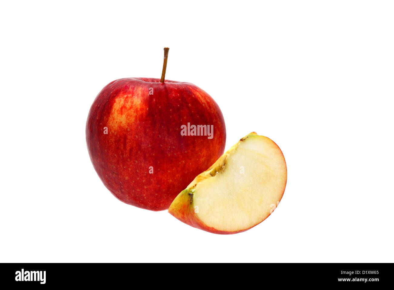 Whole red apple and a slice near it isolated on white background Stock ...