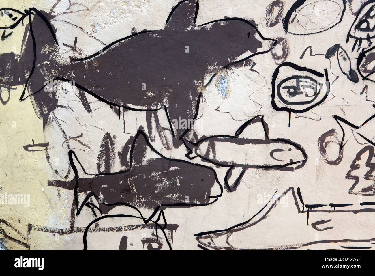 Naive childlike scrawling drawing graffiti art artwork, nautical themes ...