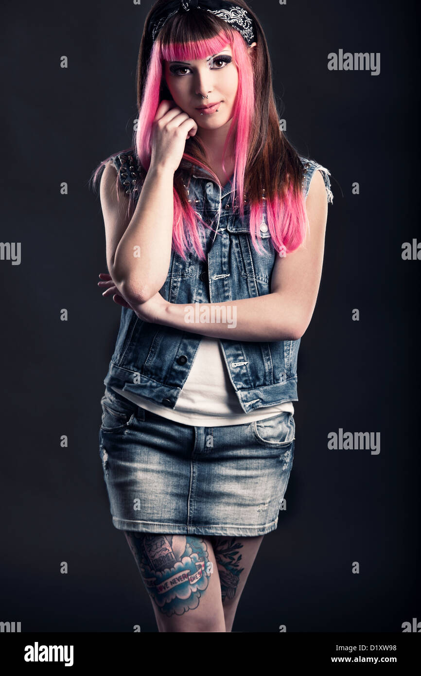 Portrait of beautiful young punk woman with spiked hair Stock Photo - Alamy