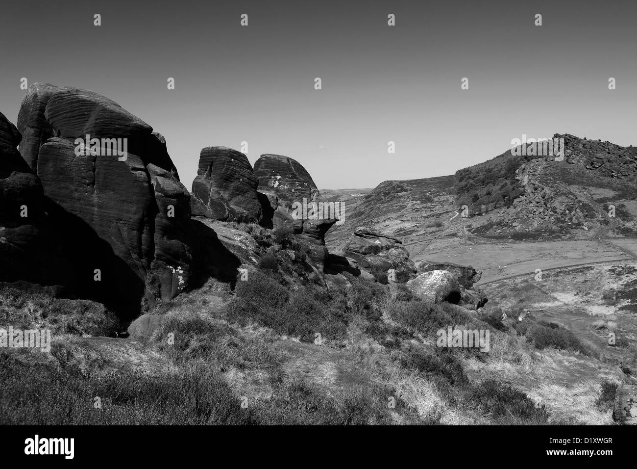 Summer view over the rock formations of the Roaches Rocks ...