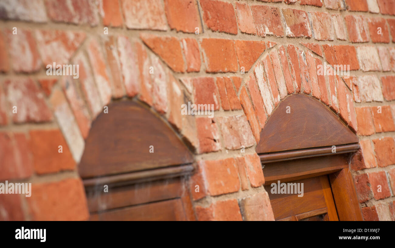 Close up view of brick arches over windows on a newly converted barn in ...