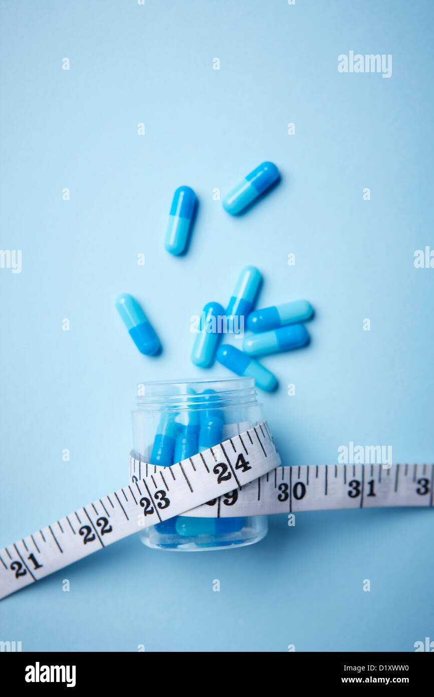 measurement tape surrounding a capsule case Stock Photo - Alamy