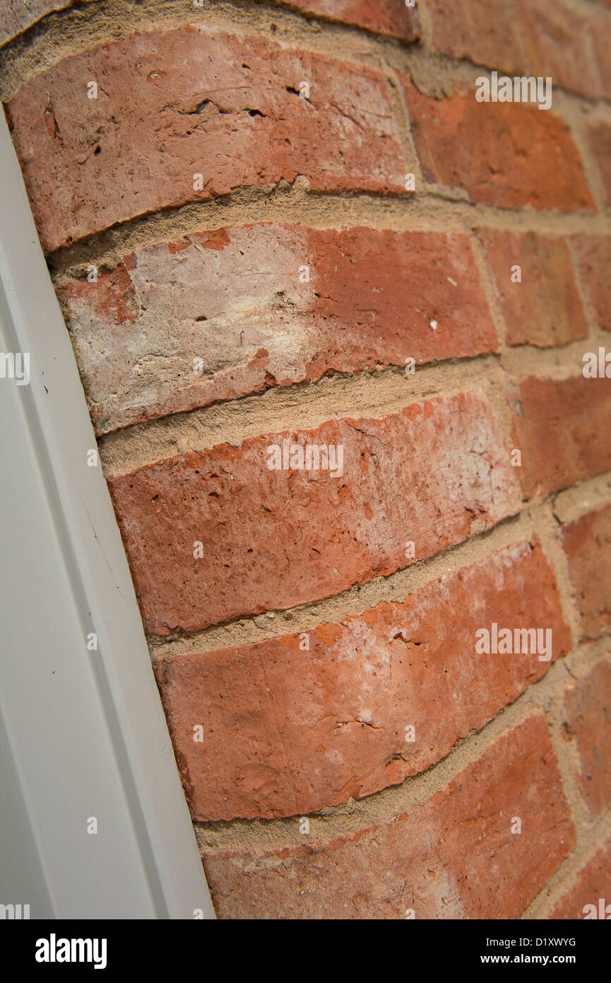 Close up of exterior brick wall on a newly converted barn in the ...
