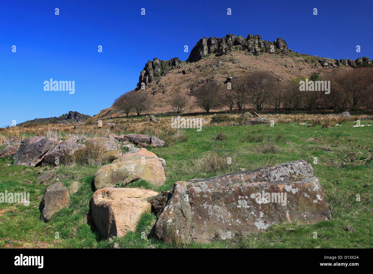 Summer view over the rock formations of the Roaches Rocks ...