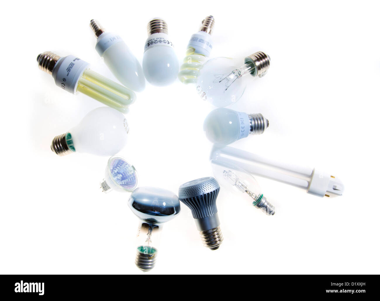 Different light bulbs, energy saving lamps. Electric light Stock Photo ...