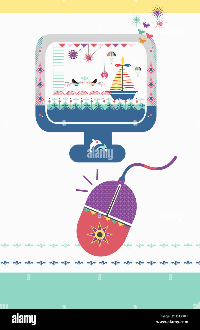 illustration design of a computer and a mouse Stock Photo - Alamy