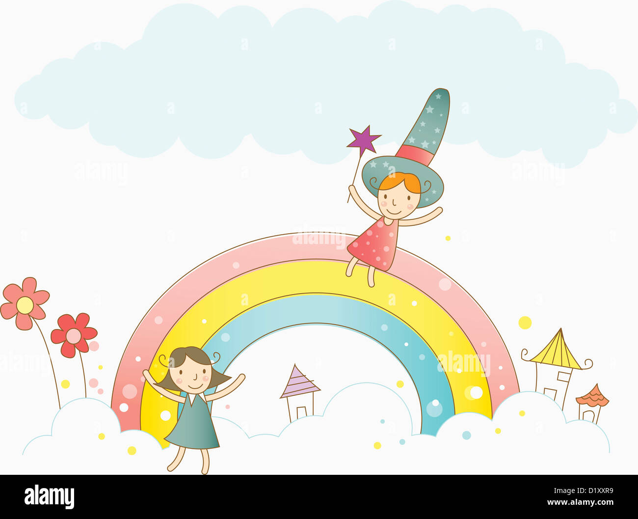 illustration of human cartoon characters on the rainbow Stock Photo - Alamy