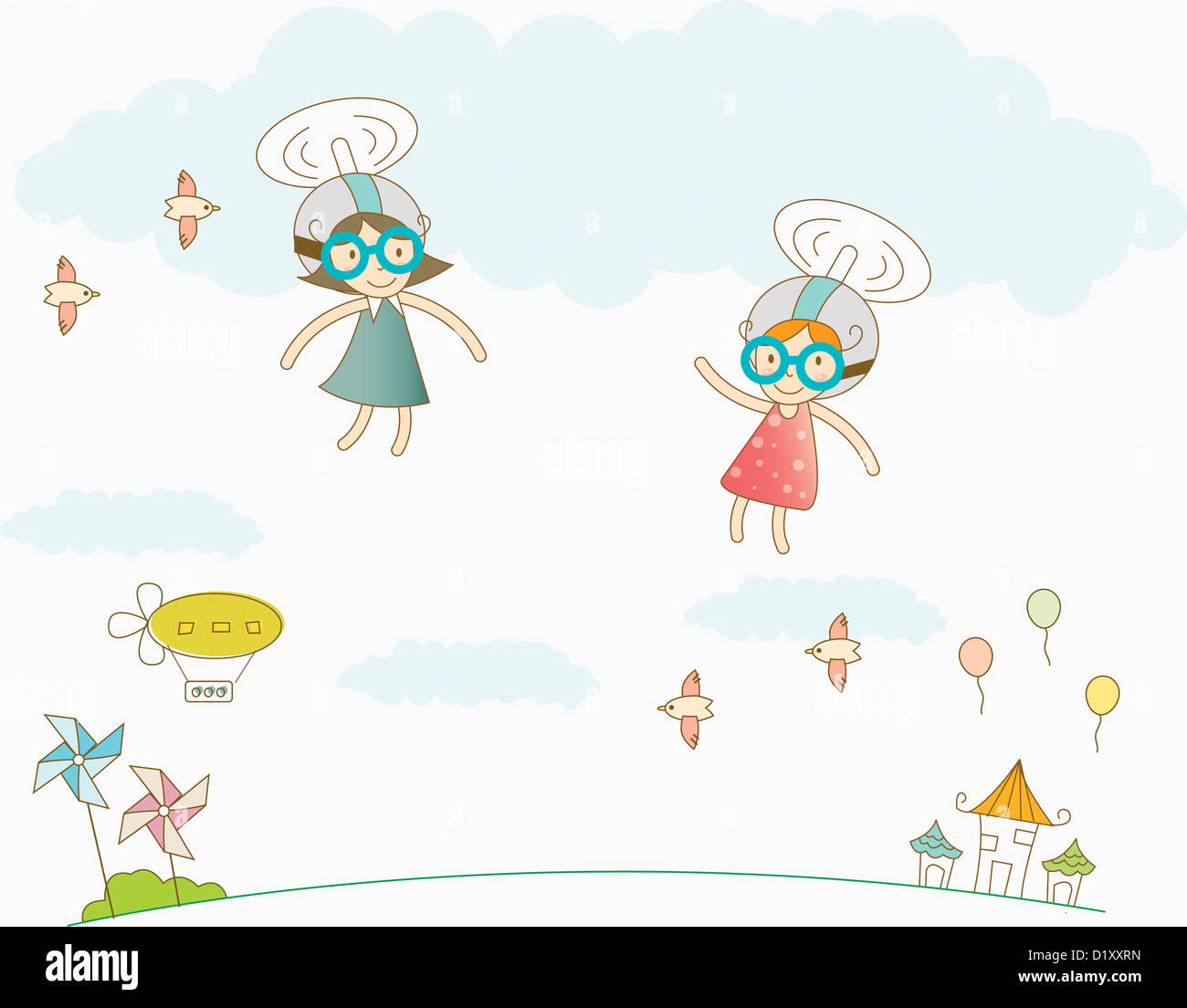 illustration of human cartoon characters flying Stock Photo - Alamy