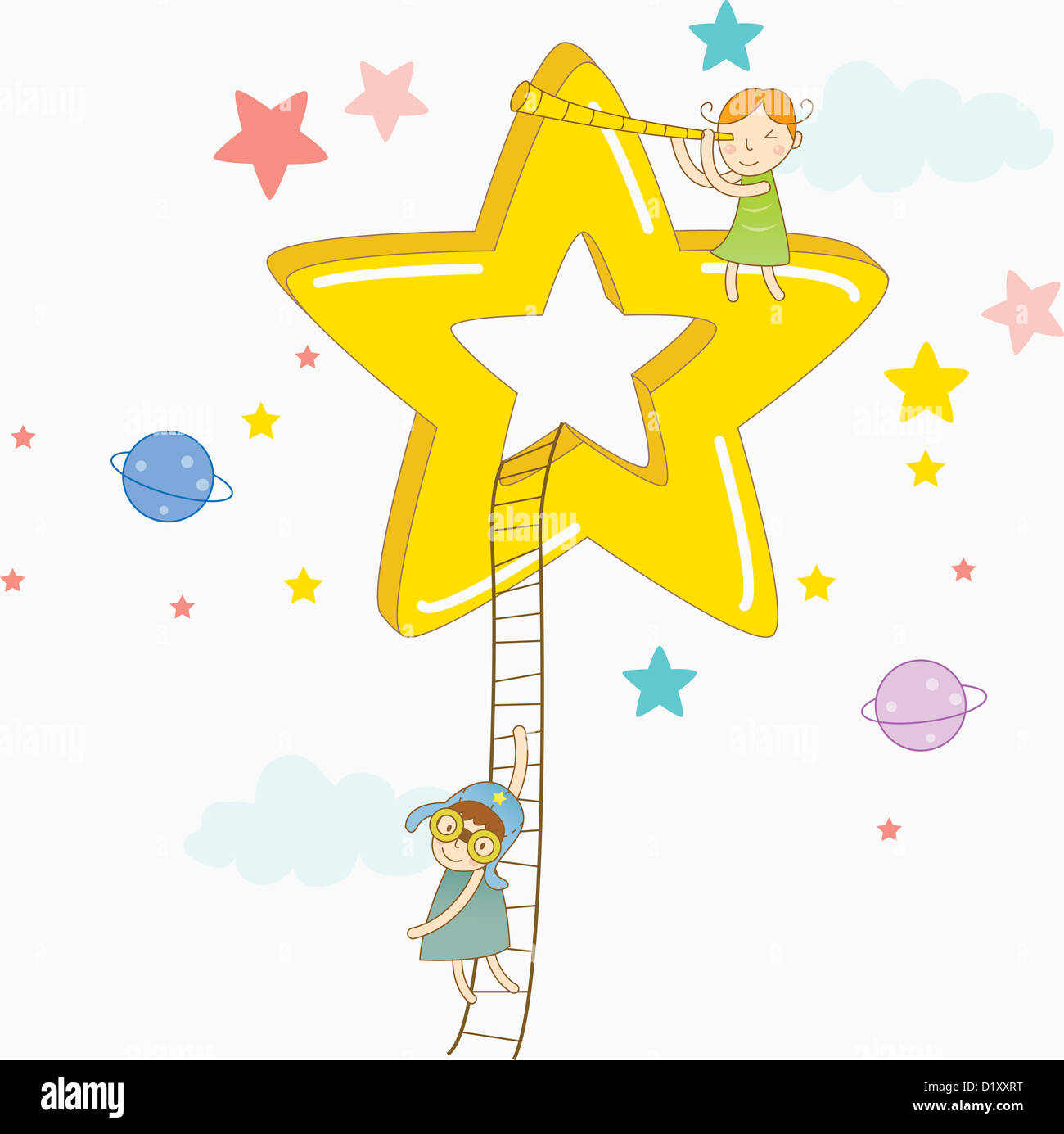 illustration of human cartoon characters on a star Stock Photo - Alamy