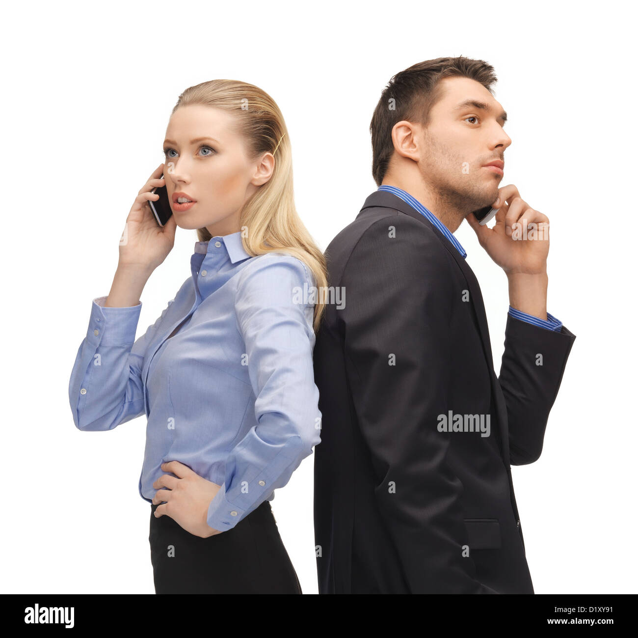 man and woman with cell phones Stock Photo - Alamy