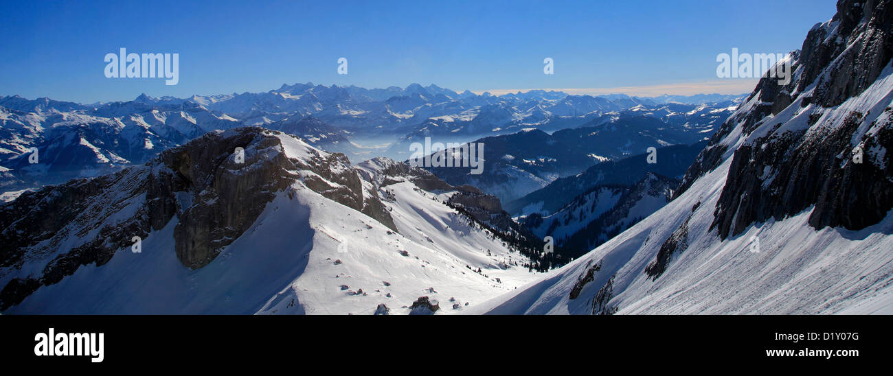 Winter Snow Capped Swiss Alps Mountains from Mount Pilatus ...