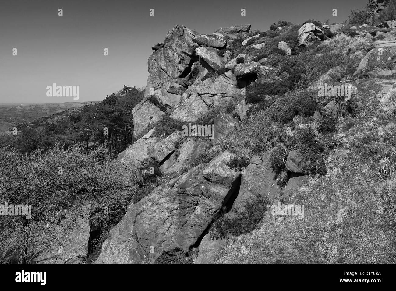 Summer view over the rock formations of the Roaches Rocks ...