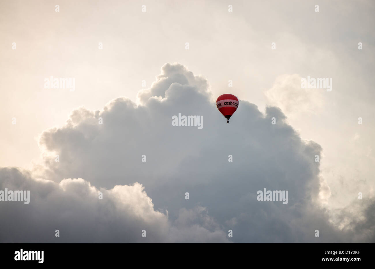 Hot air balloon high above Bristol with storm clouds, UK Stock Photo ...