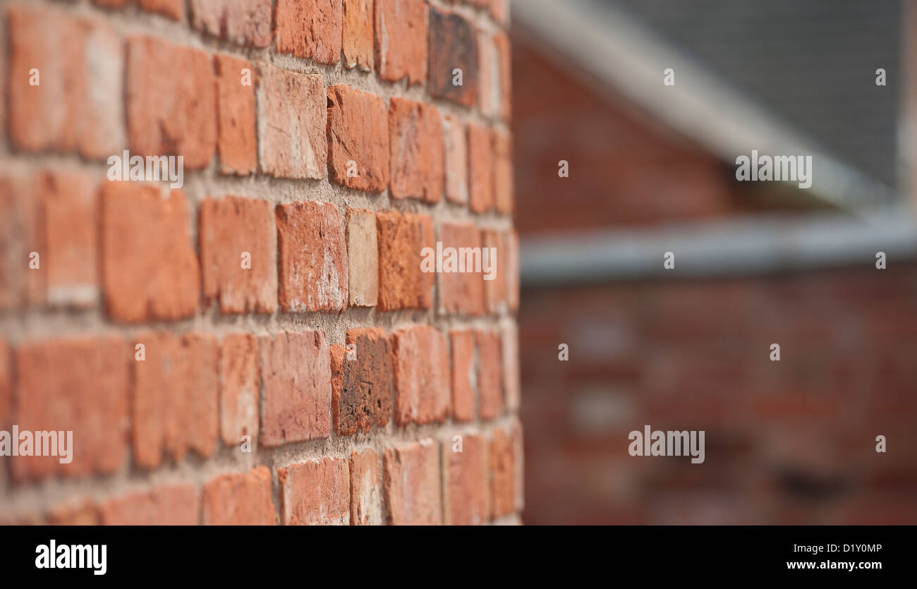 Close up of exterior brick wall on a newly converted barn in the ...