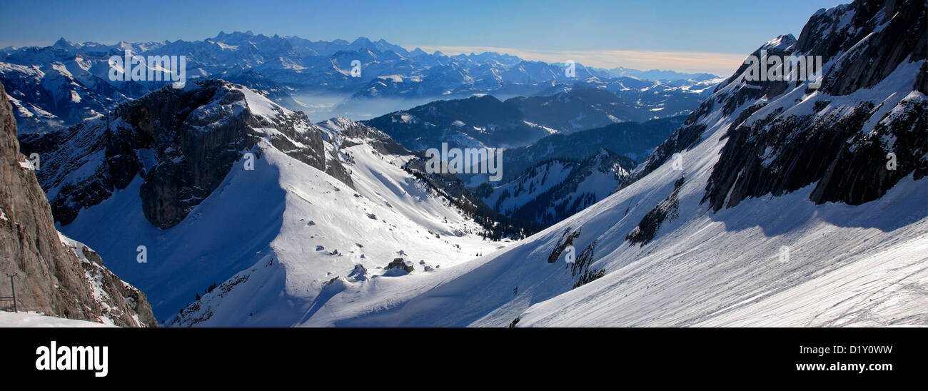 Winter Snow Capped Swiss Alps Mountains from Mount Pilatus ...