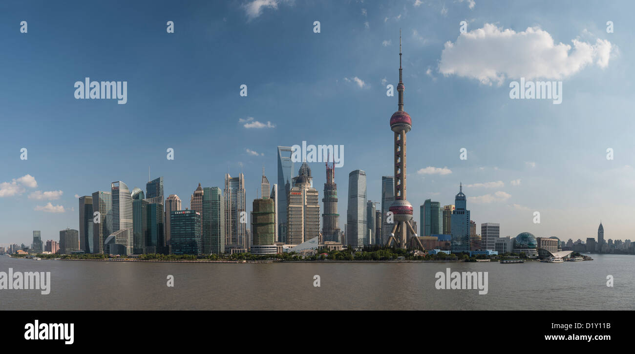 Panorama of Pudong Skyline from the Bund, Shanghai, China Stock Photo ...