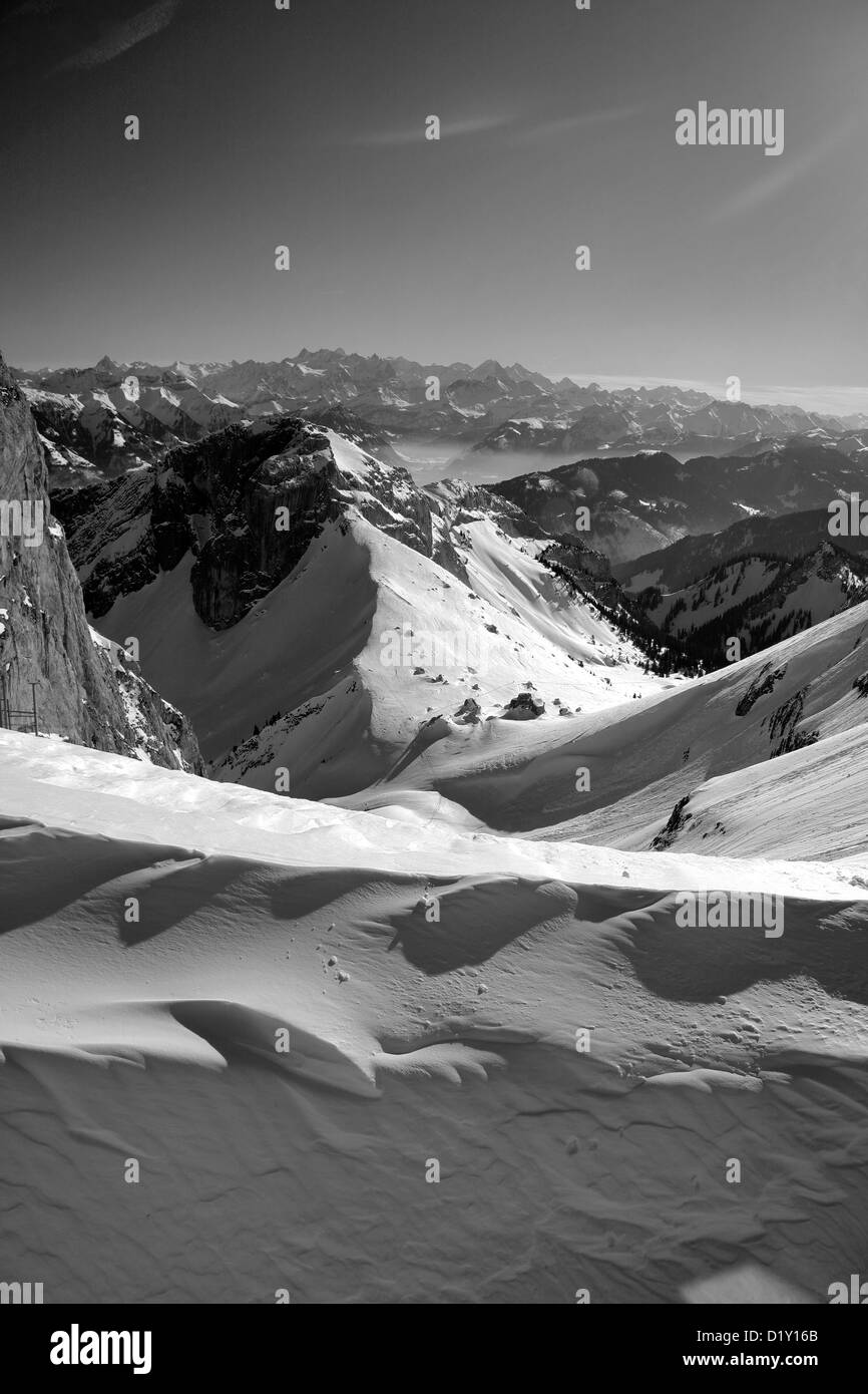 Winter Snow Capped Swiss Alps Mountains from Mount Pilatus ...