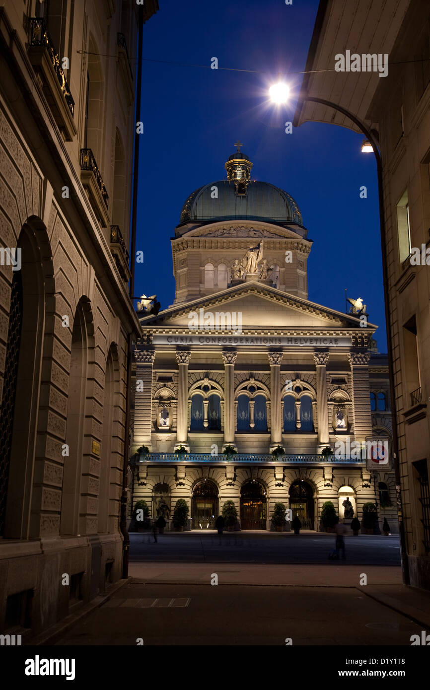 Swiss Federal Assembly - Bundeshauser; Bundesplatz Square; Illuminated ...