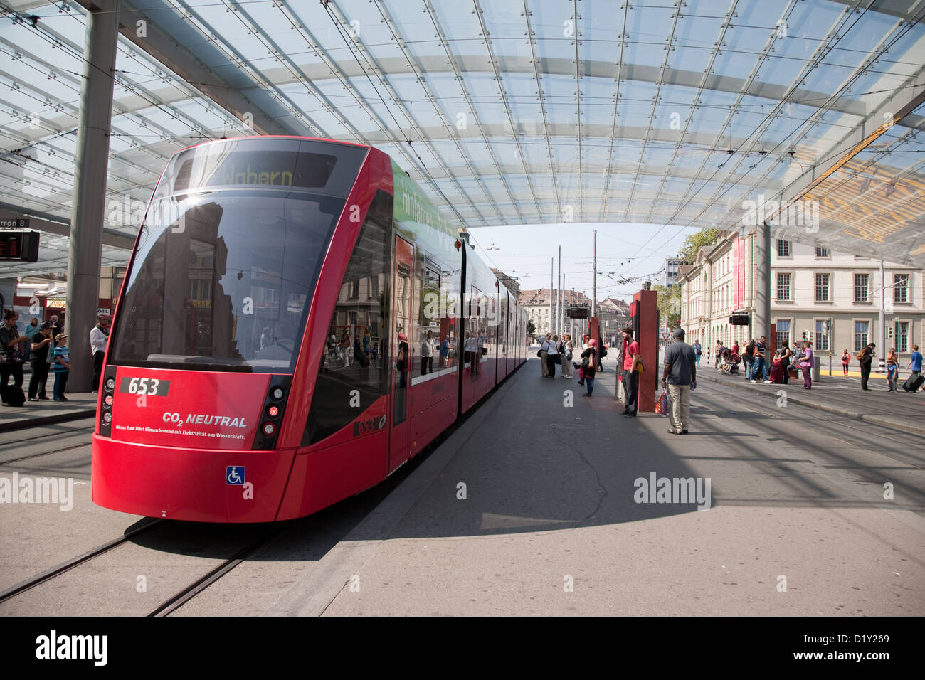 Modern Tram in Bahnhofplatz Station Square Interchange; Bern ...