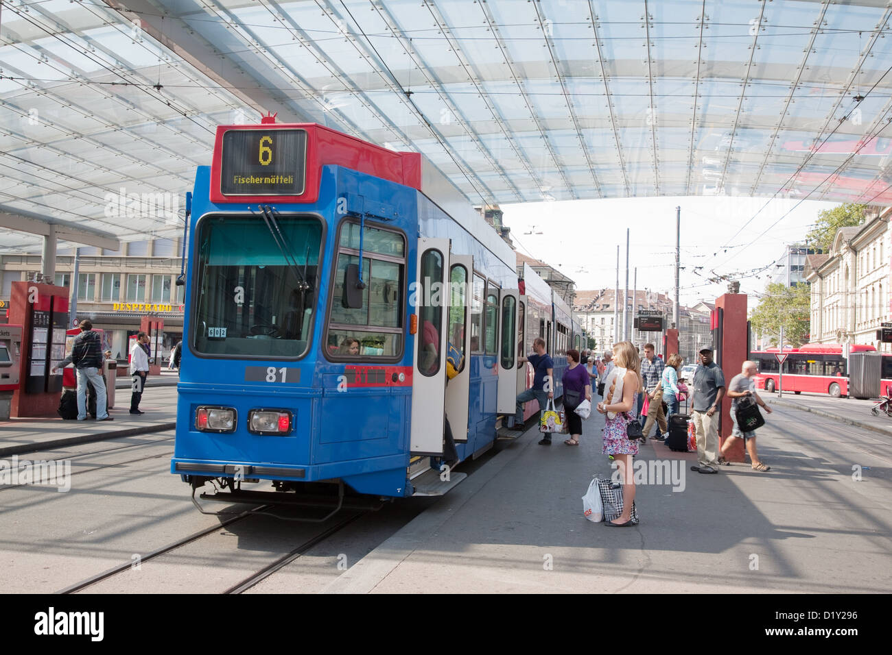 Modern Tram in Bahnhofplatz Square Interchange, Bern, Switzerland ...