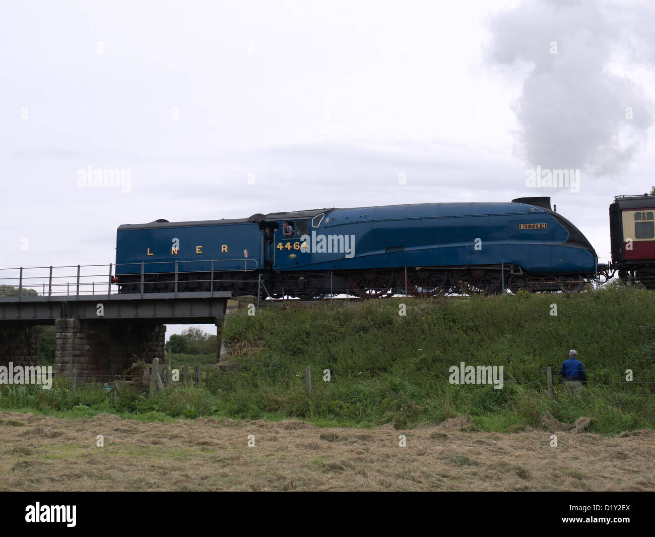 LNER A4 4464 "Bittern" having just crossed the river Nene, Nene Valley ...