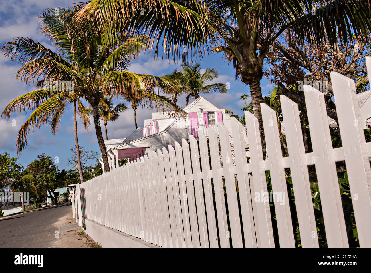 Old clapboard cottage and picket fence in Dunmore Town, Harbour Island ...