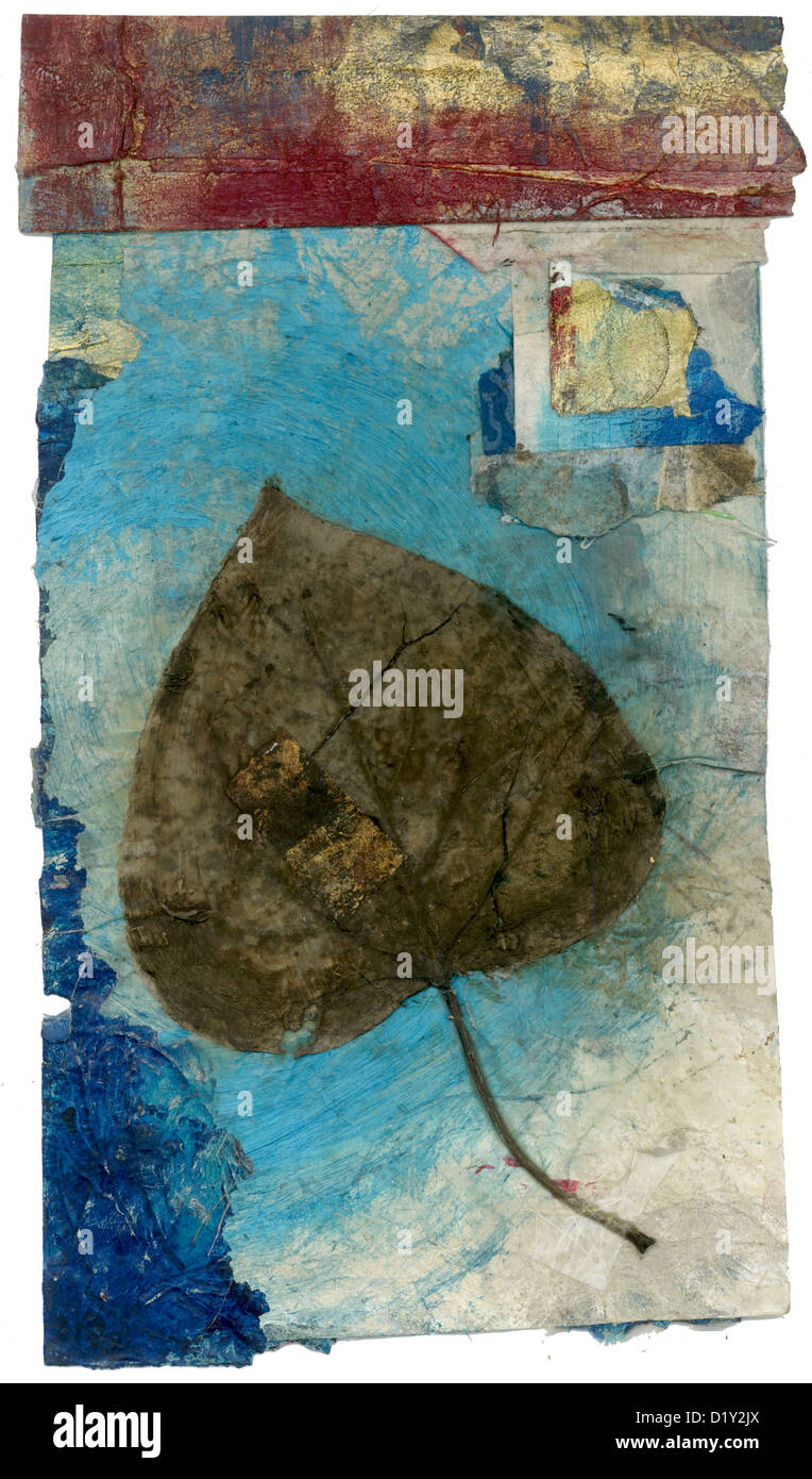Mixed media collage of a leaf and textural painted paper Stock Photo ...