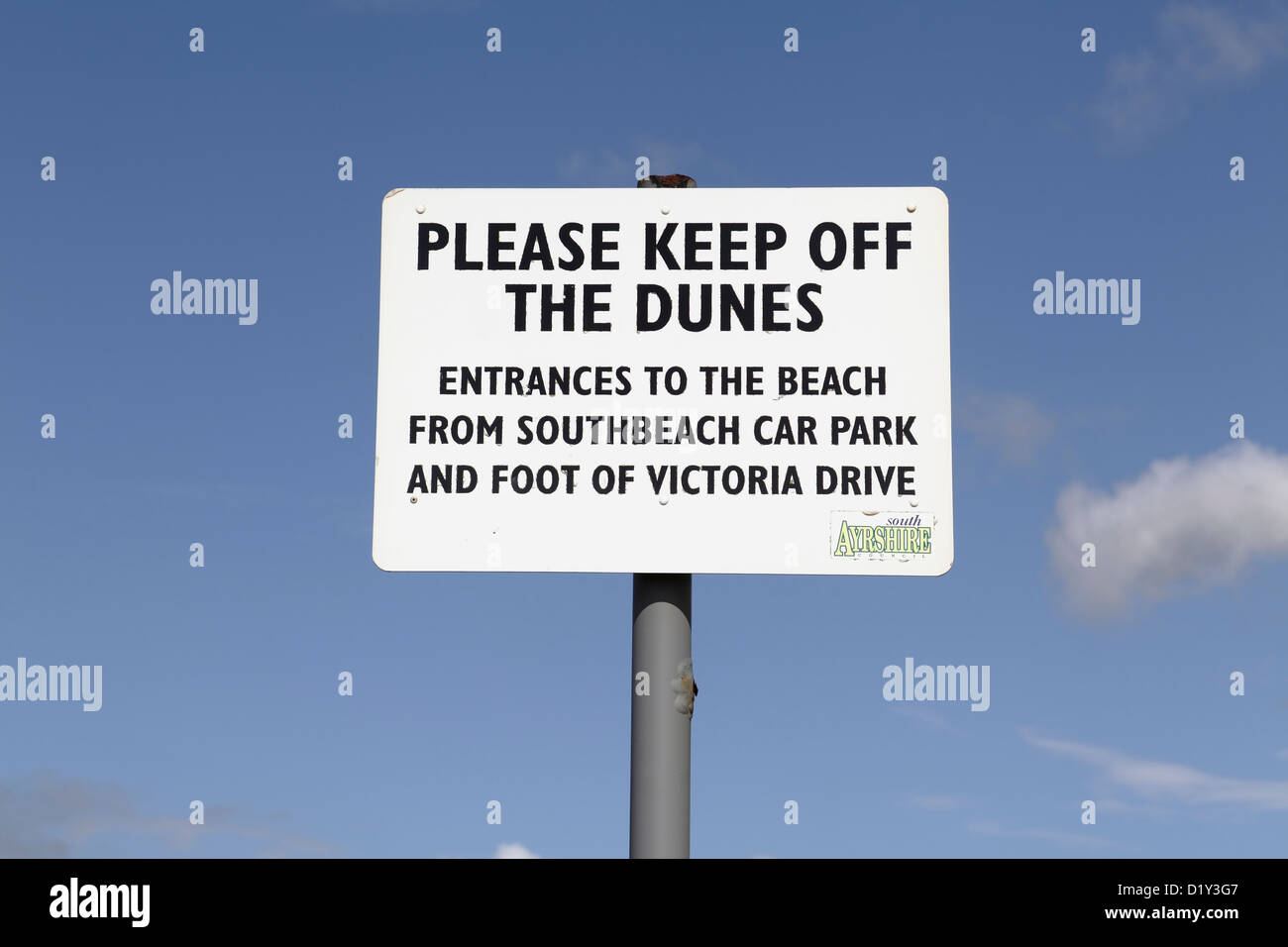 A sign on Troon South Beach asking visitors to keep off the dunes to ...