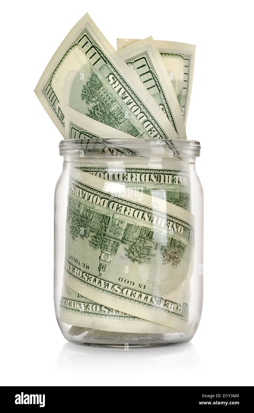 Money in the jar isolated on white background Stock Photo - Alamy