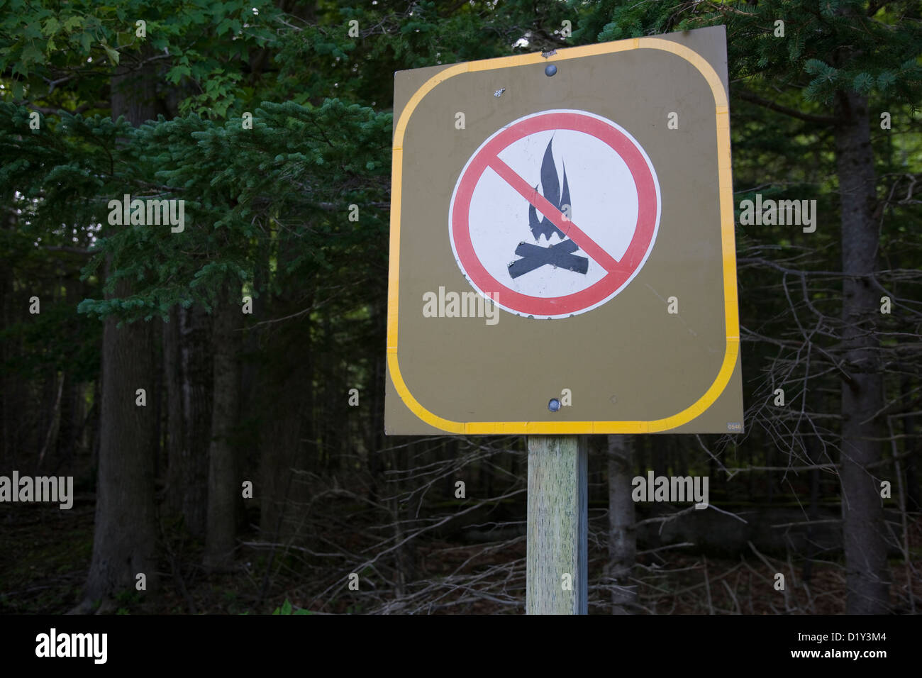 Sign warning of fire risk from camp fires in the woods, Cape Breton ...