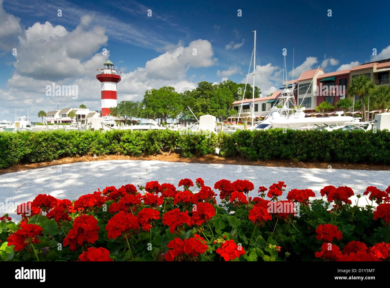 A springtime view of Harbour Town Marina on Hilton Head Island, SC with ...