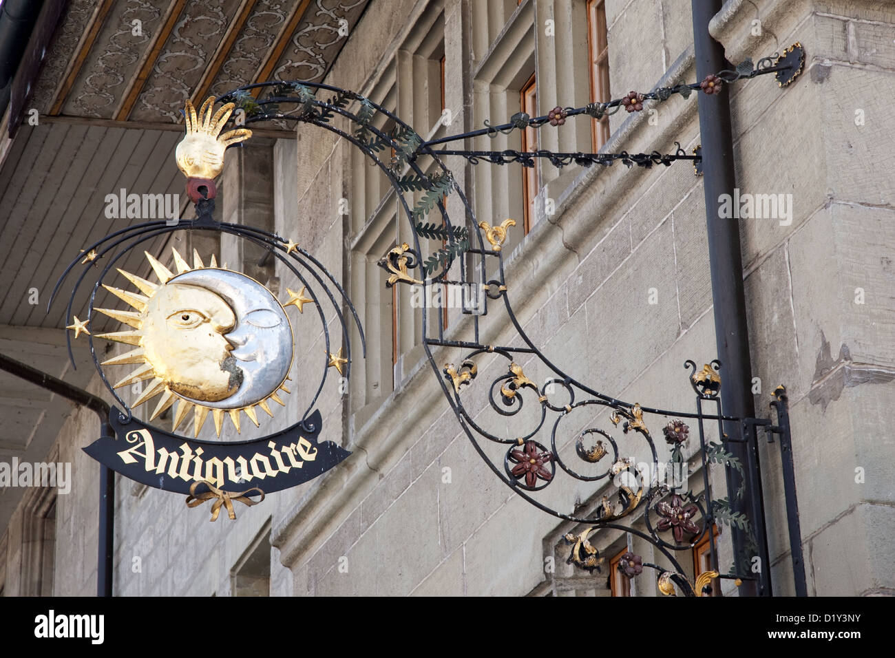 Antiques Shop Sign, Fribourg; Switzerland; Europe Stock Photo - Alamy