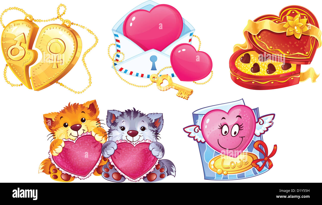 Set of romantic symbols for Valentin's Day Stock Photo - Alamy