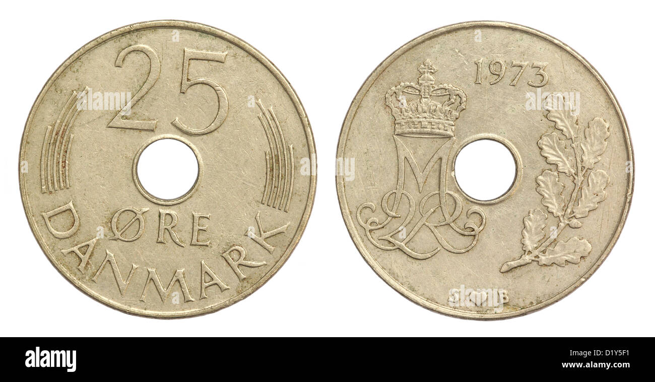 Old Denmark Coin of 25 ORE of 1973 Stock Photo - Alamy