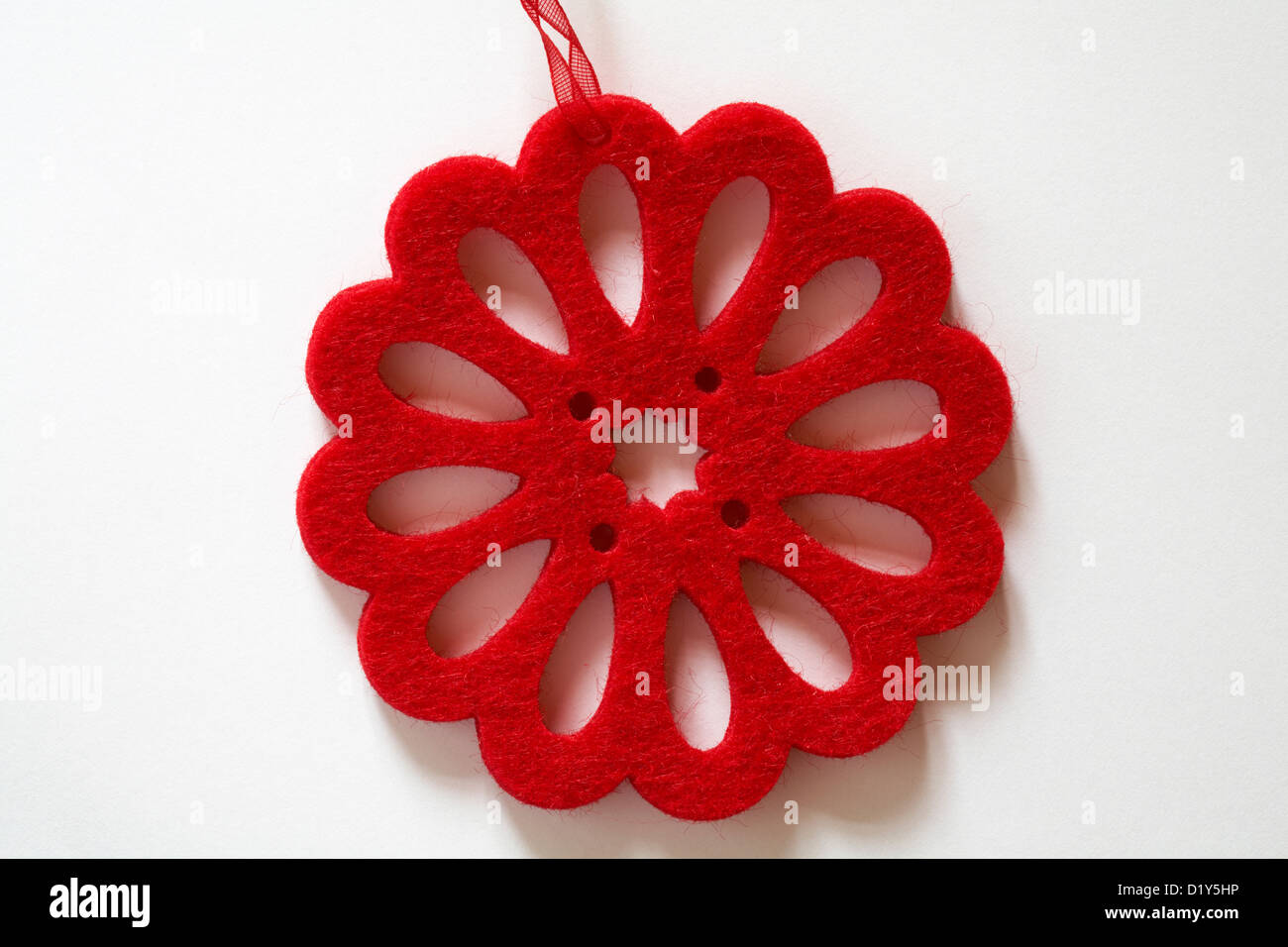 red felt hanging snowflake decoration set on white background Stock ...