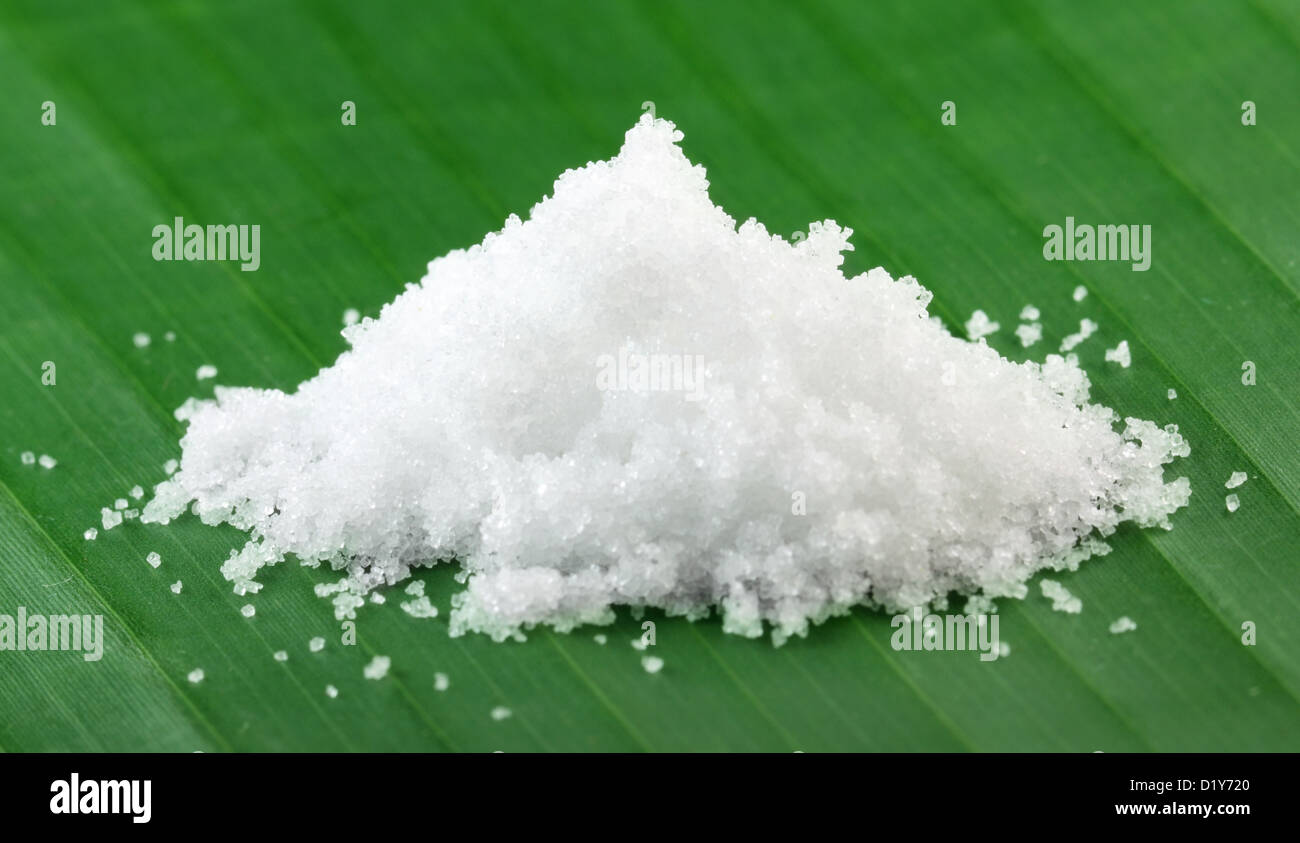 Table salt on banana leaf Stock Photo - Alamy