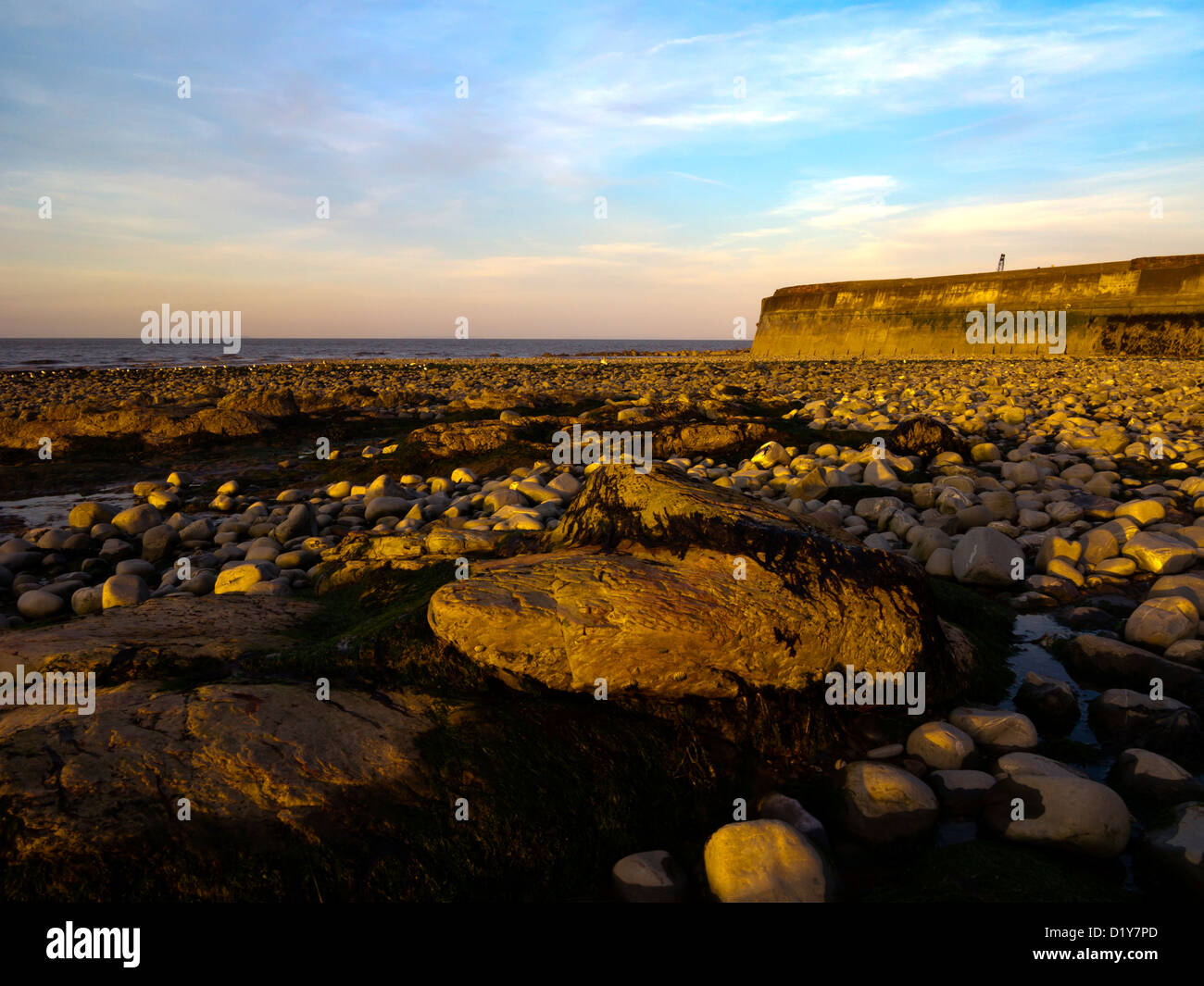 Rocks on the beach at Watchet in North Somerset in the Bristol Channel ...