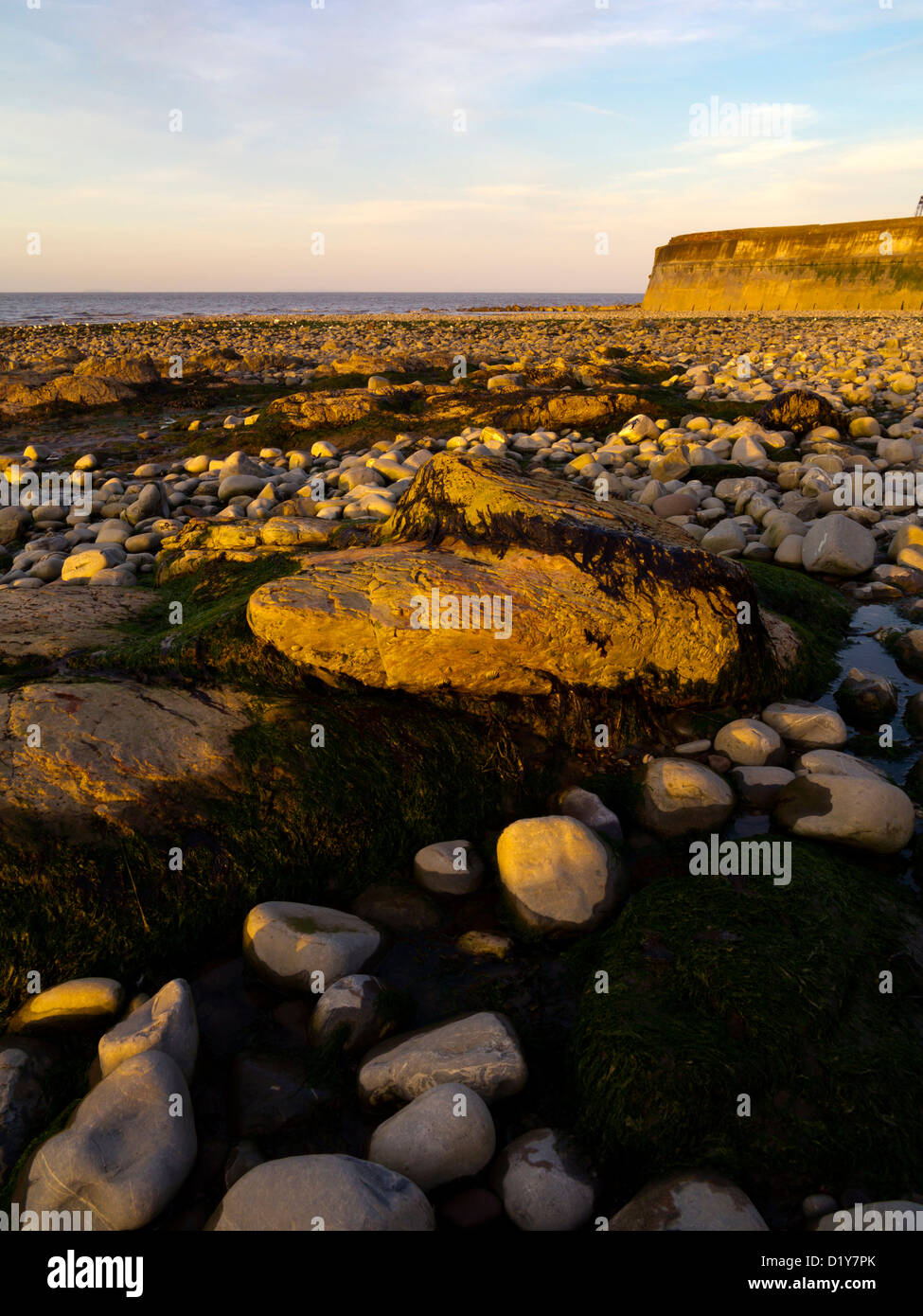 Rocks on the beach at Watchet in North Somerset in the Bristol Channel ...
