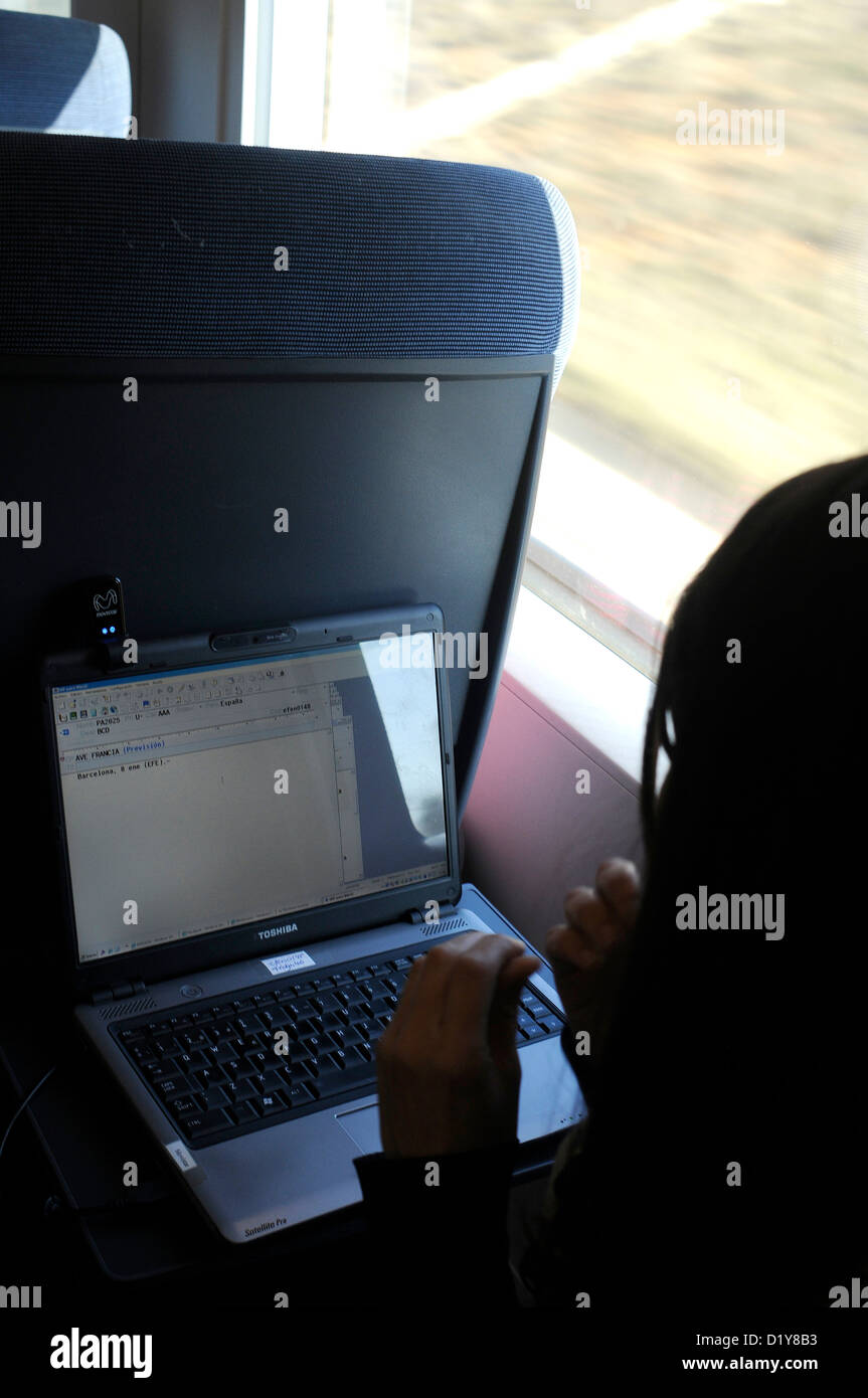 computer on the train trip Stock Photo - Alamy