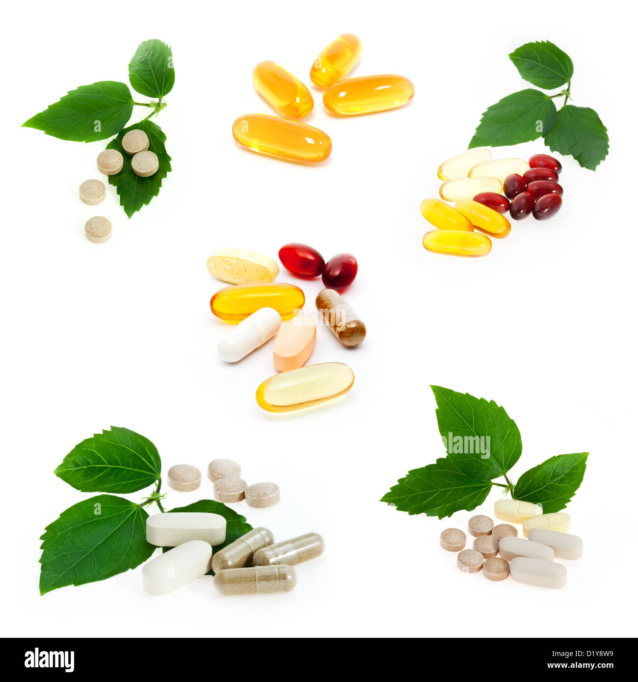 Collection of supplements on white background Stock Photo - Alamy