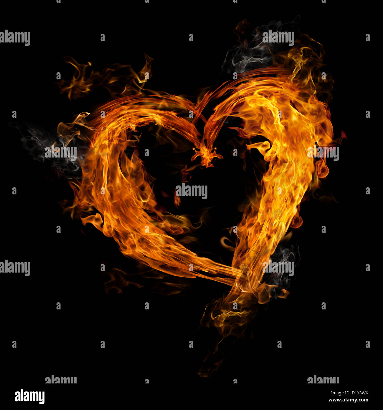 Heart made of fire on black background Stock Photo - Alamy
