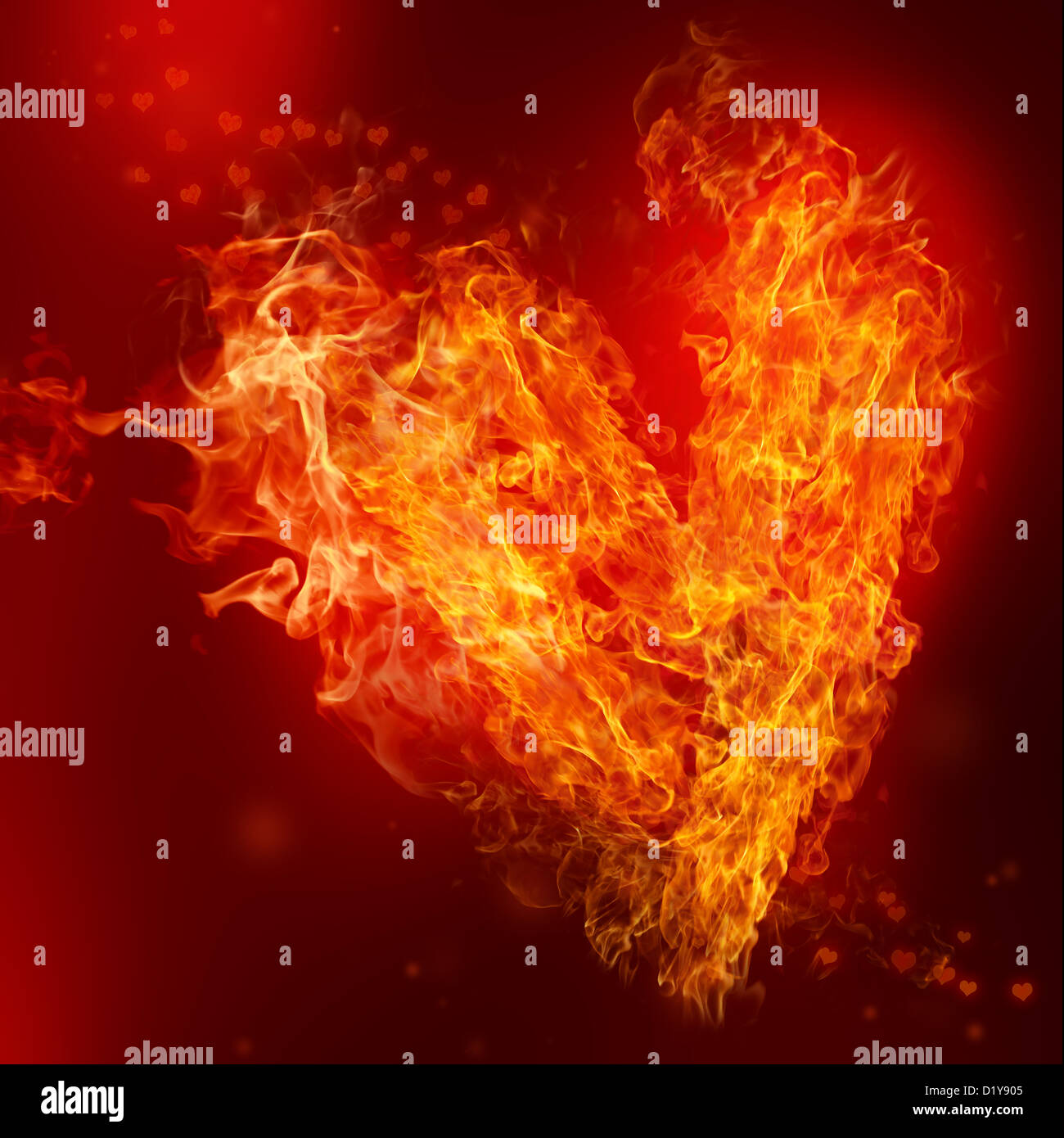 Fire Heart with small hearts on red background Stock Photo - Alamy