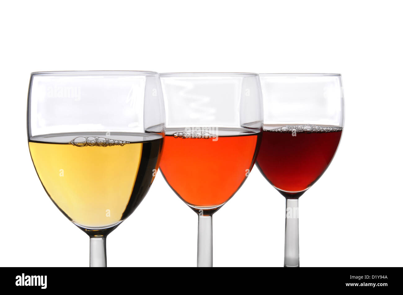 Three different glasses of wine on a white background. Chardonnay ...